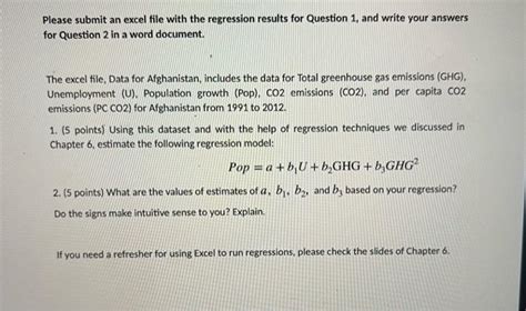 Solved Please Submit An Excel File With The Regression