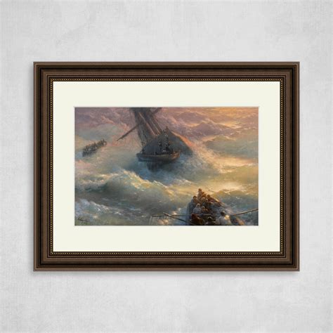 Картина в коричневой раме с паспарту, Иван Айвазовский "Спасающиеся с ...