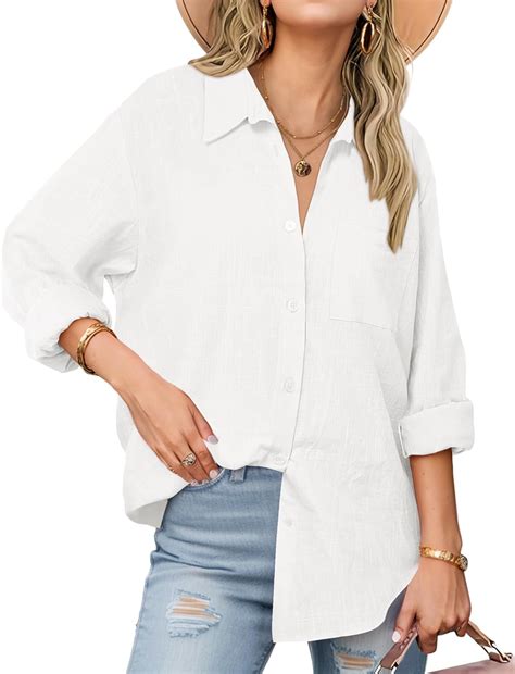 Smz Womens Linen Button Down Shirts Long Sleeve Cotton Gauze Tops