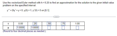 solved use the vectorized euler method with h 0 25 to find