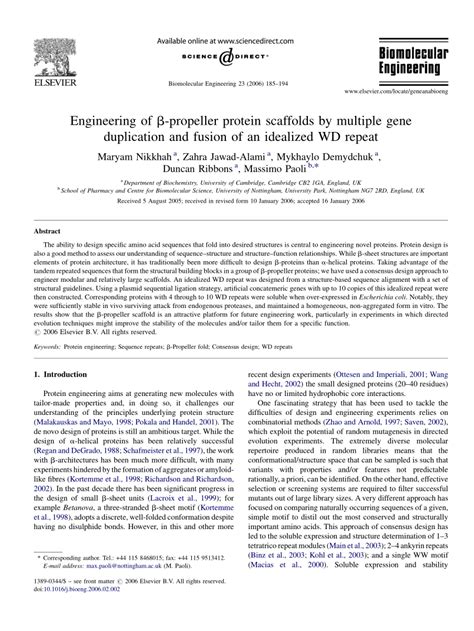 Pdf Engineering Of β Propeller Protein Scaffolds By Multiple Gene