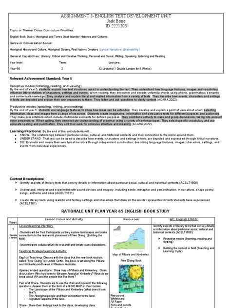 Assignment 3 English Unit Plan Pdf Educational Assessment Narrative