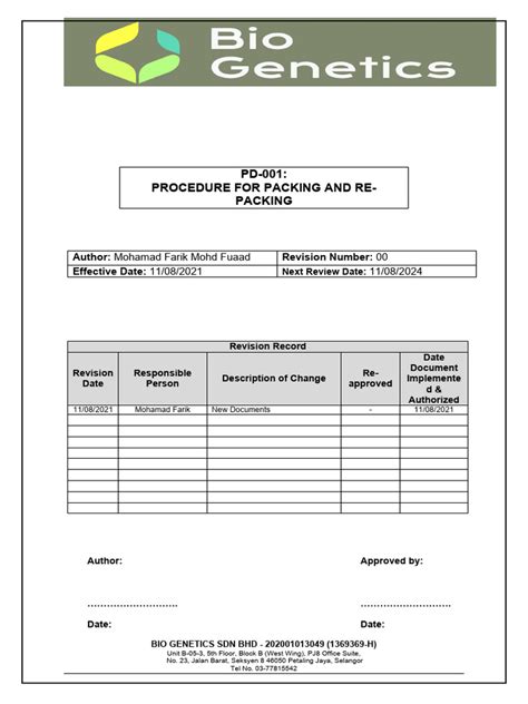 Bio Genetics Pd 001 Procedure For Packing And Repacking Pdf