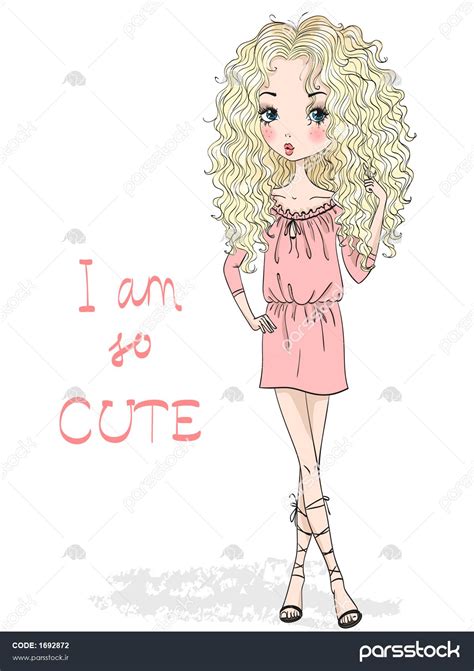 دختر مجعد بلوند جوان زیبا ناز عاشقانه روی پس زمینه با کتیبه I Am So Cute تصویر برداری 1692872