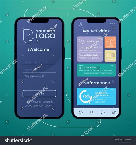 Colored Business Mobile App Ui Mockup Stock Vector Royalty Free