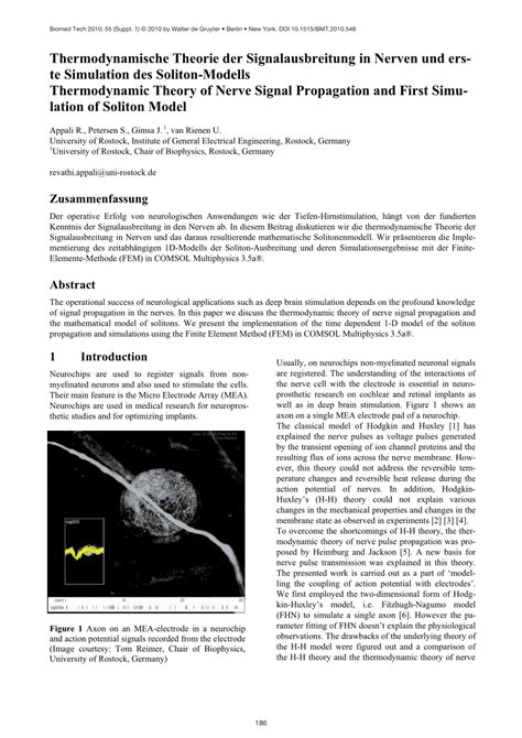 Pdf Thermodynamic Theory Of Nerve Signal Propagation And First
