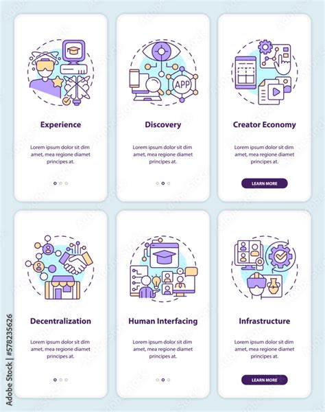 Layers Of Metaverse Technology Onboarding Mobile App Screens Set Walkthrough 3 Steps Editable