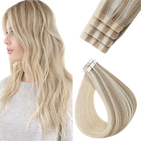 Human Hair Tape In Extensions Balayage Blonde To Blonde Highlights