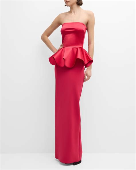 Chiara Boni La Petite Robe Strapless Peplum Column Gown Neiman Marcus