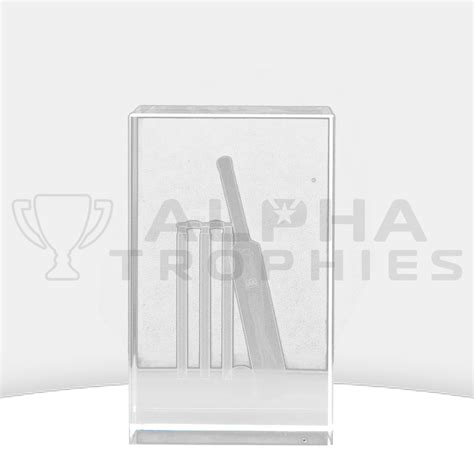 Cricket Crystal Block Trophy 80mm
