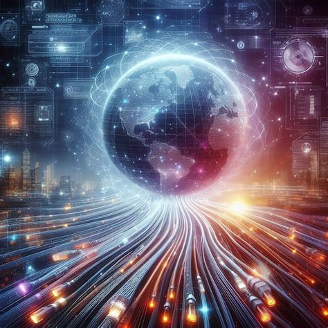 Premium Photo Glowing Data Cables Transferring Information Background