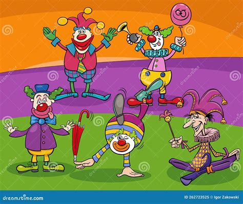 Cartoon Funny Clowns Or Comedians Characters Group Stock Vector