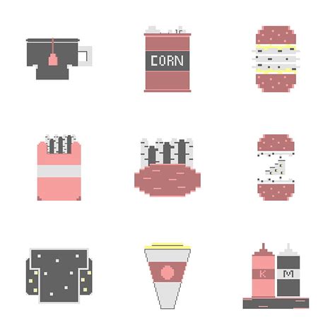 패스트 푸드 벡터의 픽셀 아이콘 설정 Ai Eps Uidownload