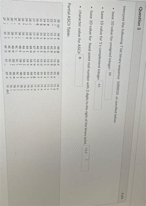 Solved Question 3 Interpret The Following 7 Bit Binary
