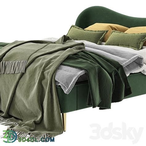 دانلود آبجکت Made Kooper King Size Bed Laurel Green Velvet Bed 3d