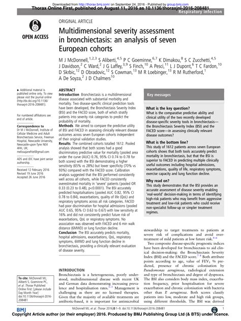 Pdf Multidimensional Severity Assessment In Bronchiectasis An Analysis Of Seven European Cohorts