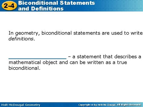 Biconditional Statements And Definitions Objective Write