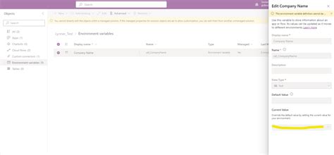dataverse solution import error environment variable value cannot