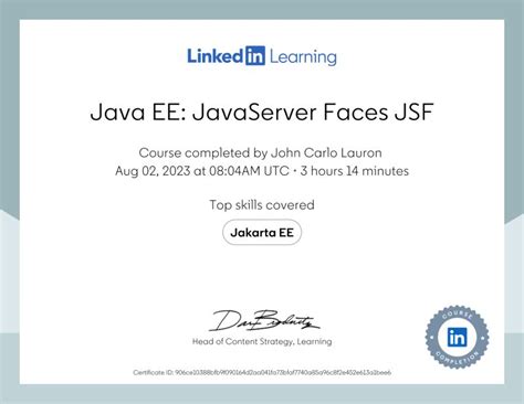Just Finished The Course “java Ee Javaserver Faces Jsf” By Tayo
