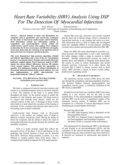 pdf heart rate variability hrv analysis using dsp for the detection