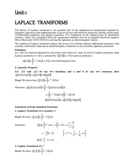 unit 1 laplace transforms pdf equations integral