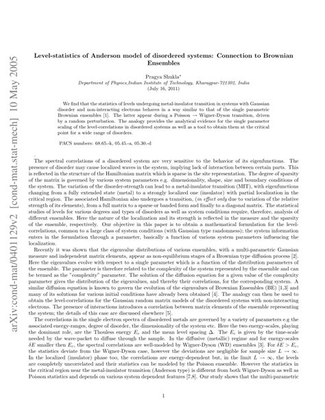Pdf Level Statistics In Disordered Systems A Single Parametric