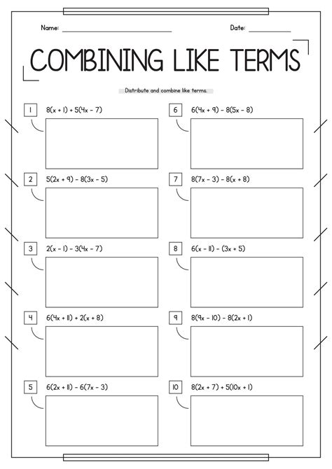 combining like terms worksheets combining like terms like terms