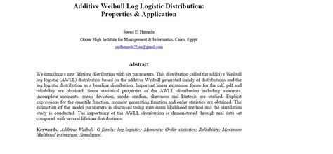 Pdf Additive Weibull Log Logistic Distribution Properties And Application