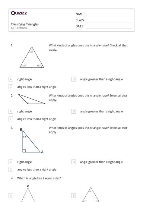 Classifying Triangles Worksheets For Rd Class On Quizizz Free Printable