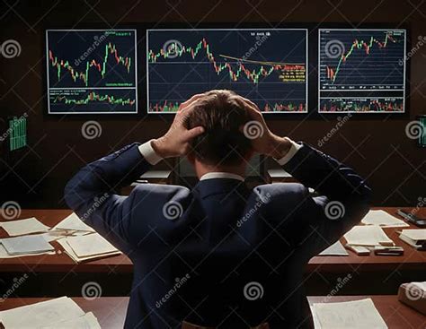 Trader Stressed While Analyzing Market Data On Multiple Screens In A