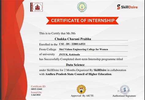 Charani Prabha Chukka On Linkedin Datascience Internship Skilldzire