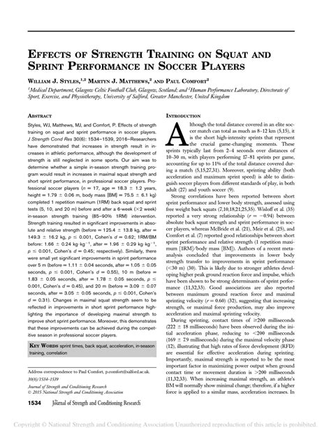 Pdf Effects Of Strength Training On Squat And Sprint Performance In Soccer Players