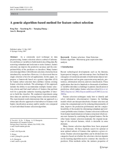 pdf a genetic algorithm based method for feature subset selection