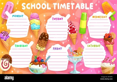 Education Timetable Cartoon Ice Cream Gelato Sundae Chocolate Stick
