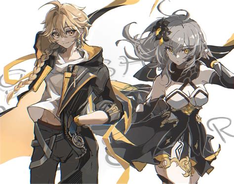 Lumine Aether Trailblazer Stelle And Caelus Genshin Impact And 3 More Drawn By Situki