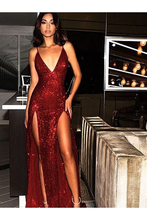 Sexy Sparkle V Neck Long Prom Dress Formal Evening Dresses