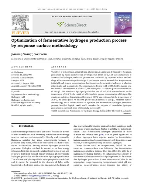 Pdf Optimization Of Fermentative Hydrogen Production Process By Response Surface Methodology