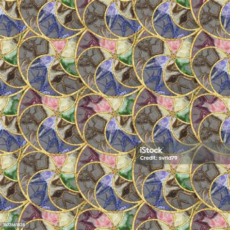 트레이서리 원활한 패턴입니다 원 세그먼트 모자이크 스테인드 글라스 스타일의 그림 배경 화면 섬유 인쇄 타일에 대 한 원활한 혼란스러운 패턴입니다 장식용 소엽 파 동양 패턴