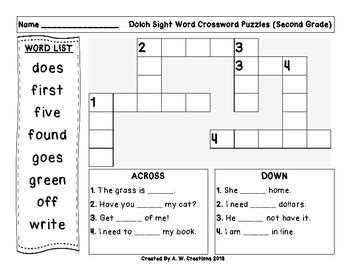 Free 2 Grade Crossword Puzzles Download Free 2 Grade Crossword Puzzles