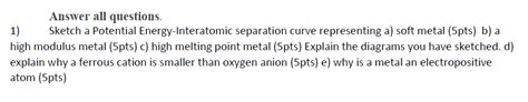Solved Sketch A Potential Energy Interatomic Separation