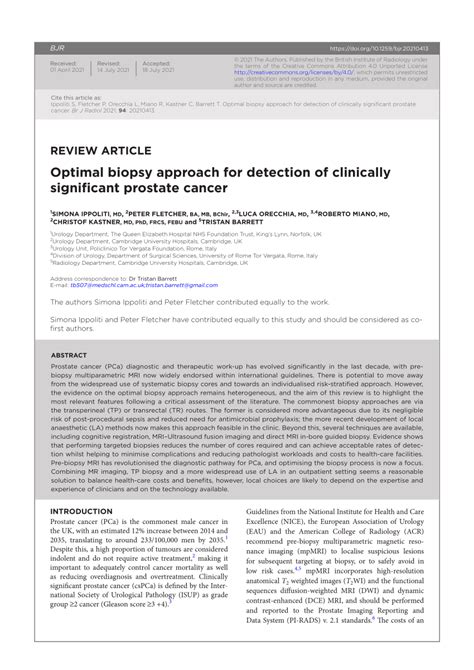 Pdf Optimal Biopsy Approach For Detection Of Clinically Significant