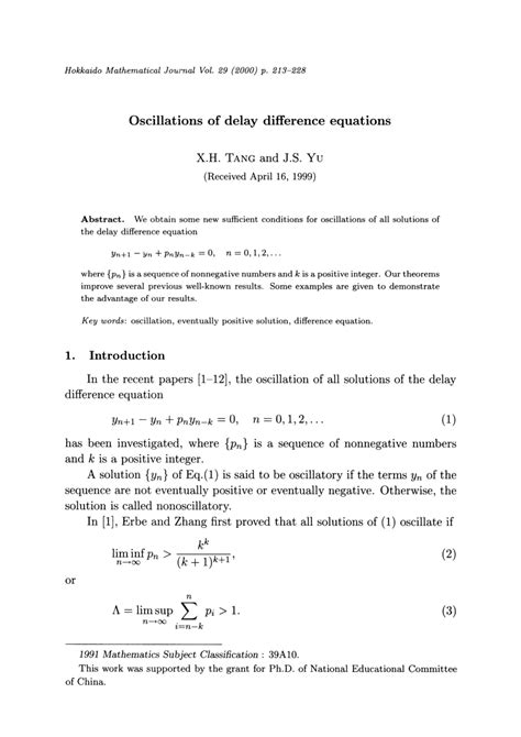 Pdf Oscillation Of Delay Difference Equations