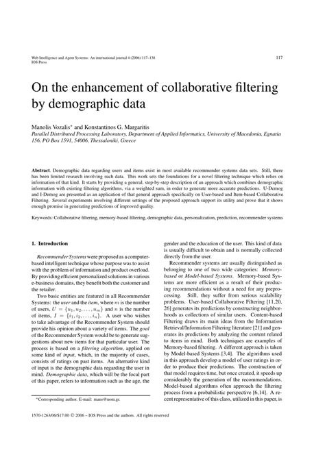 Pdf On The Enhancement Of Collaborative Filtering By Demographic Data