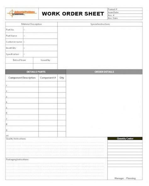 Work Order Tracking Template