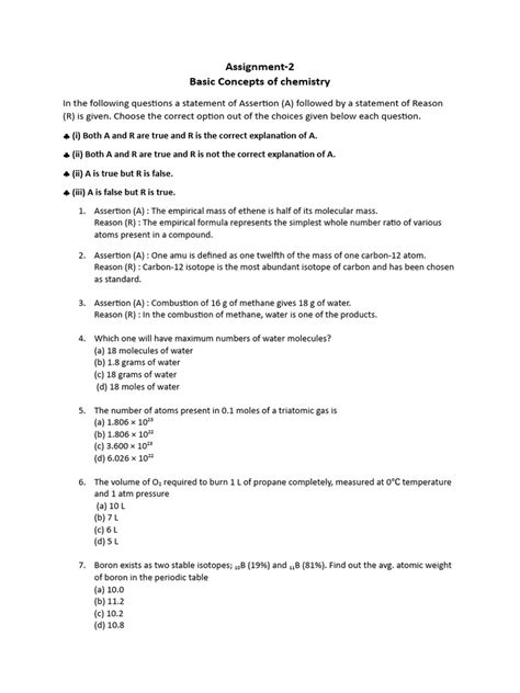 Assignment 2 Basic Concepts Pdf Mole Unit Materials