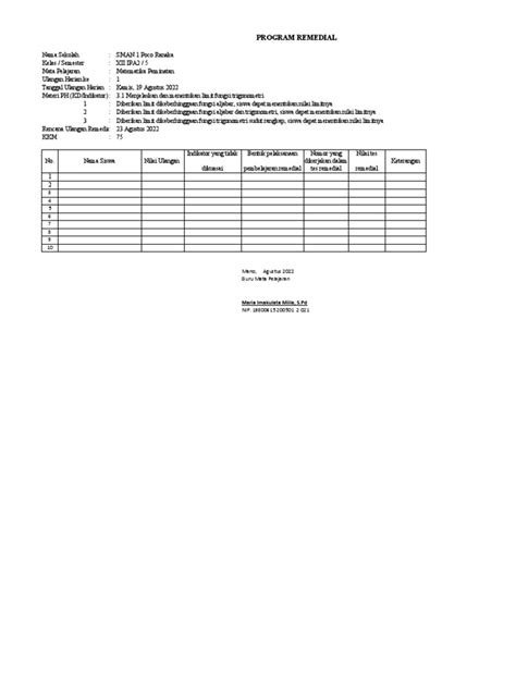 Format Remedial And Pengayaan Pdf