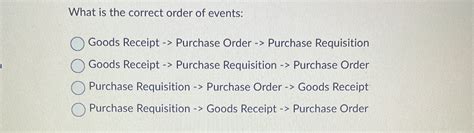 Solved What is the correct order of events:Goods Receipt -> | Chegg.com