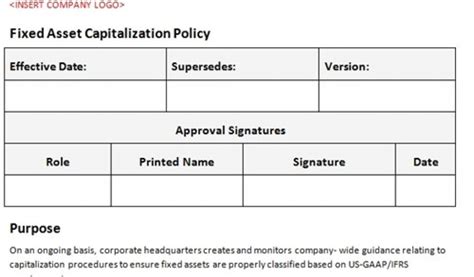 Fixed Asset Policy Template Fixed Asset Capitalization Policy Accounting Template Williamson