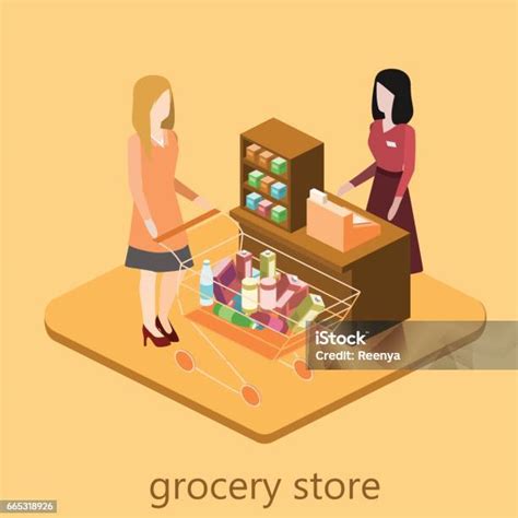 식료품가 게의 아이소메트릭 Intireor입니다 쇼핑몰 평면 3d 아이소메트릭 개념 웹 벡터 일러스트 레이 션 쇼핑에 대한 스톡 벡터 아트 및 기타 이미지 Istock