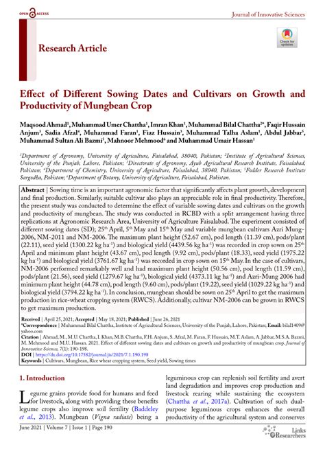 Pdf Effect Of Different Sowing Dates And Cultivars On Growth And